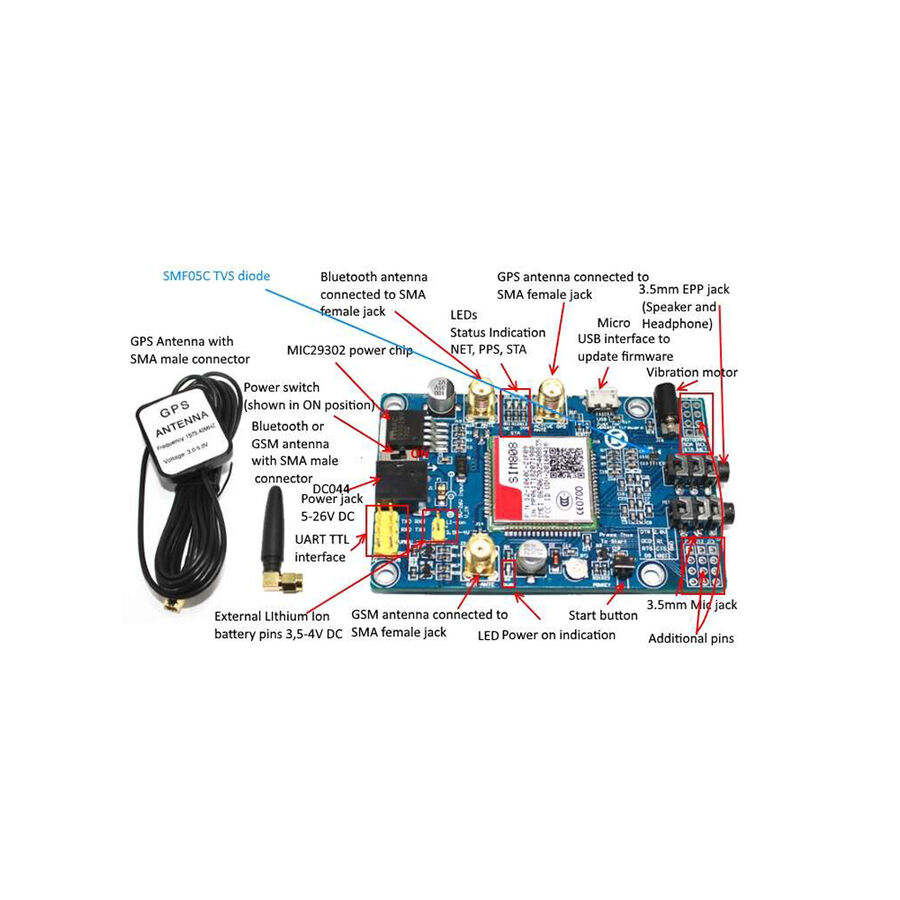 SIM808 Arduino ve Raspberry Pi Uyumlu GSM GPRS GPS Geliştirme Kartı ...